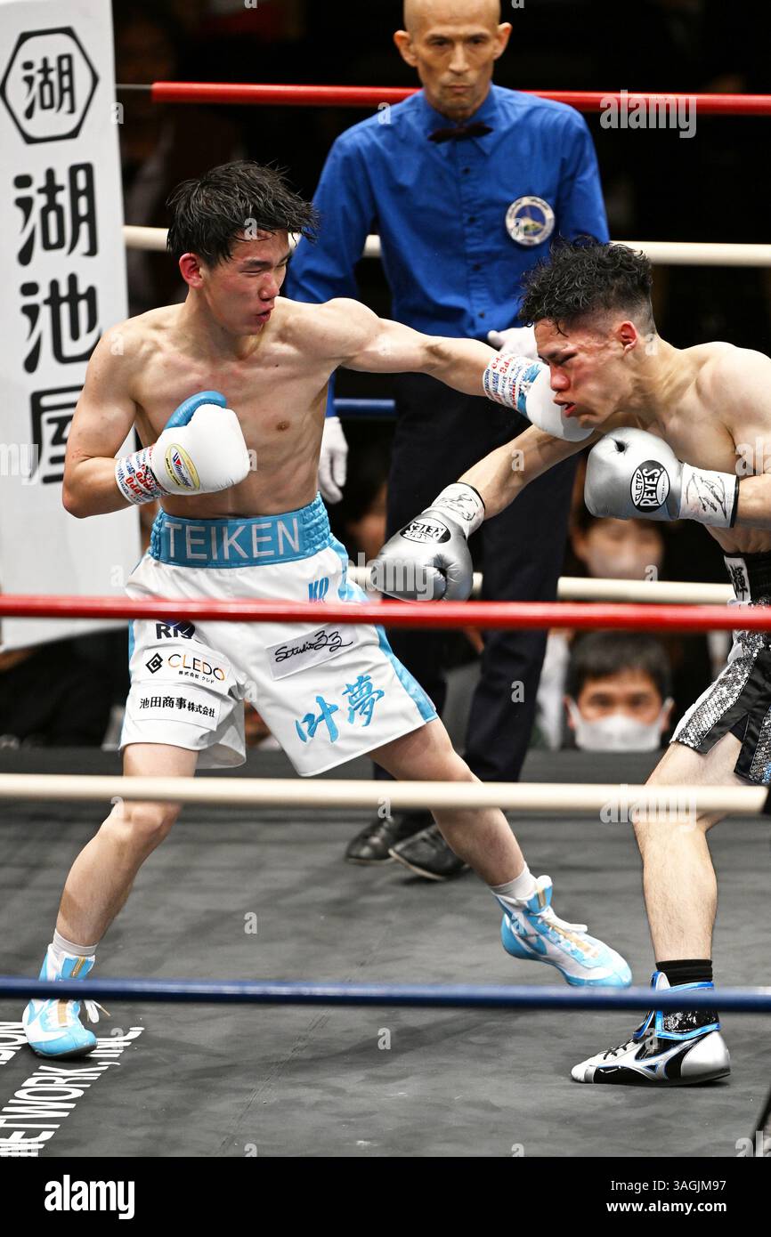 Tokyo, Japan, Credit: MATSUO. 8th Apr, 2025. (L-R) Kyosuke Takami, Toshiki Kawamitsu Boxing ...