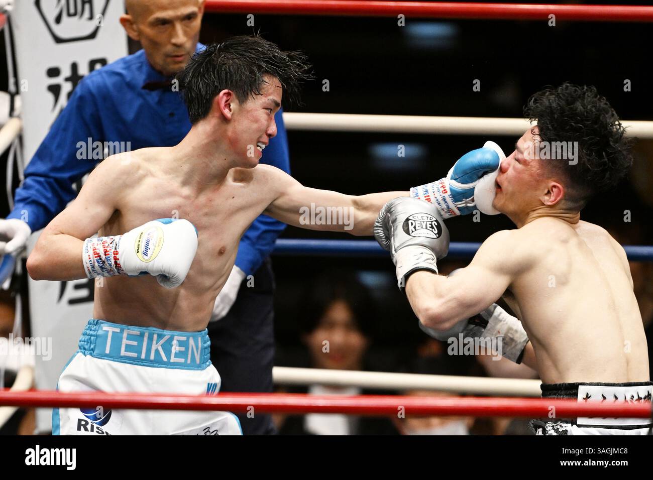 Tokyo, Japan, Credit: MATSUO. 8th Apr, 2025. (L-R) Kyosuke Takami, Toshiki Kawamitsu Boxing ...
