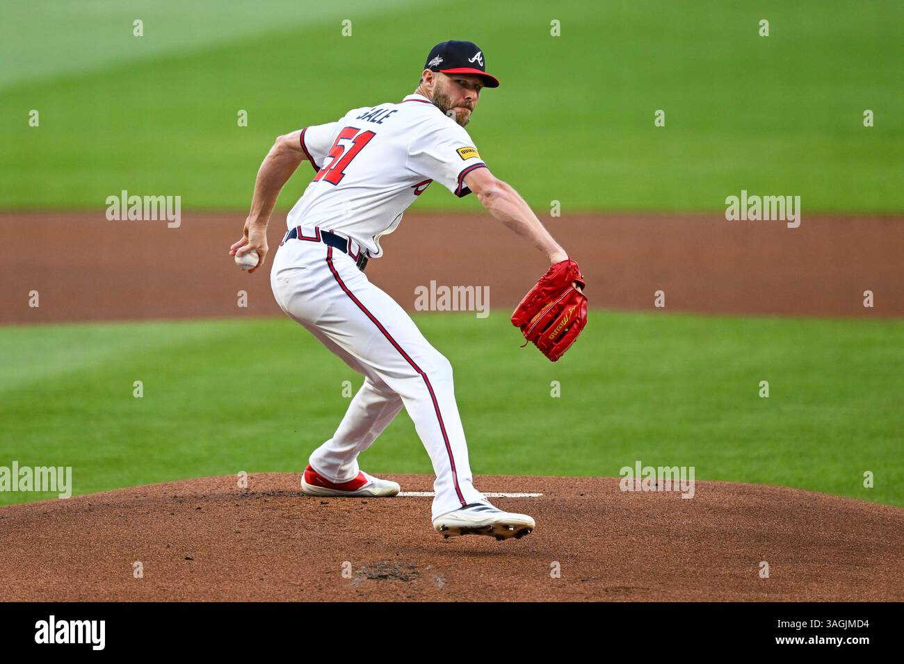 ATLANTA, GA – APRIL 08: Atlanta pitcher Chris Sale (51) throws a pitch ...