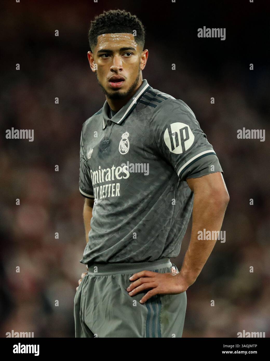 London, UK. 08th Apr, 2025. Jude Bellingham of Real Madrid looks on ...