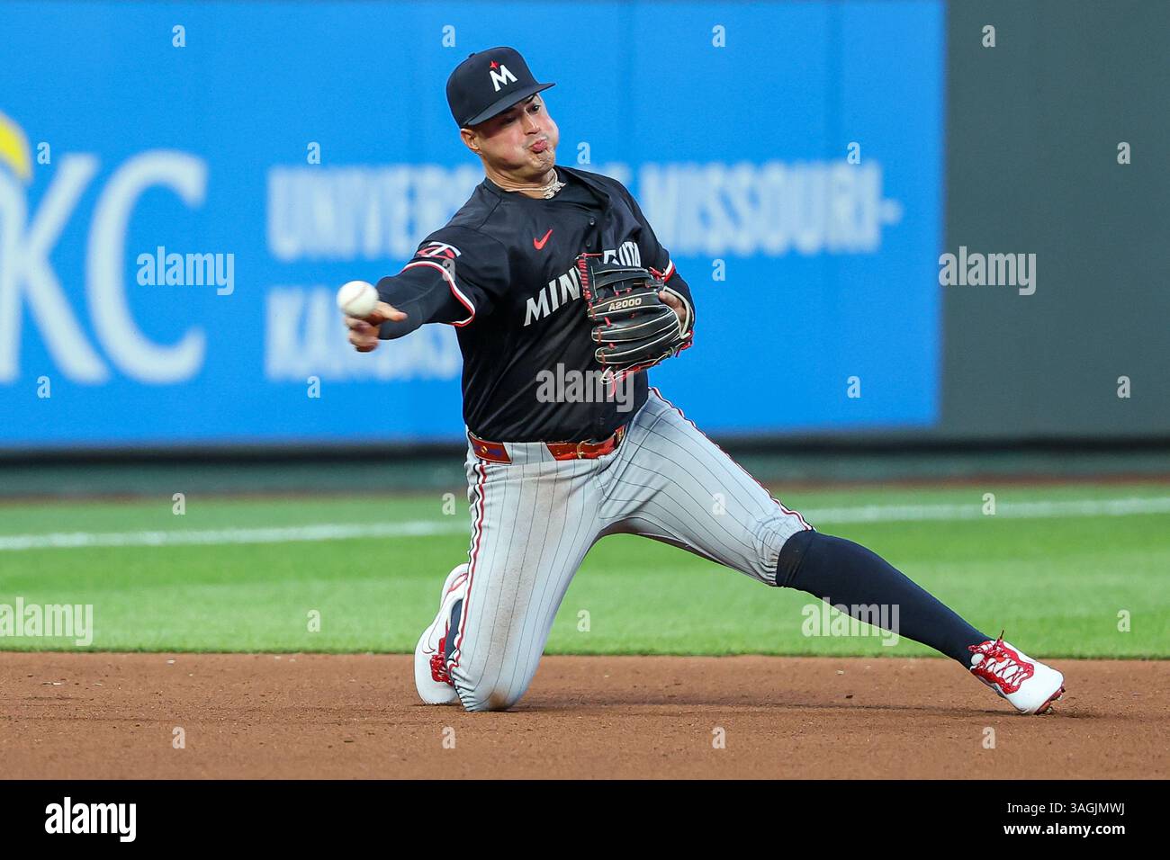 April 8, 2025: Minnesota Twins third baseman Jose Miranda (64) throws ...