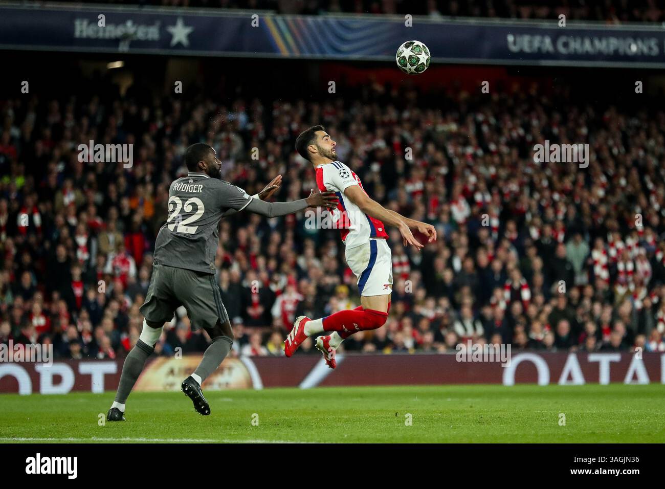 London, UK. 08th Apr, 2025. Mikel Merino of Arsenal controls the ball ...