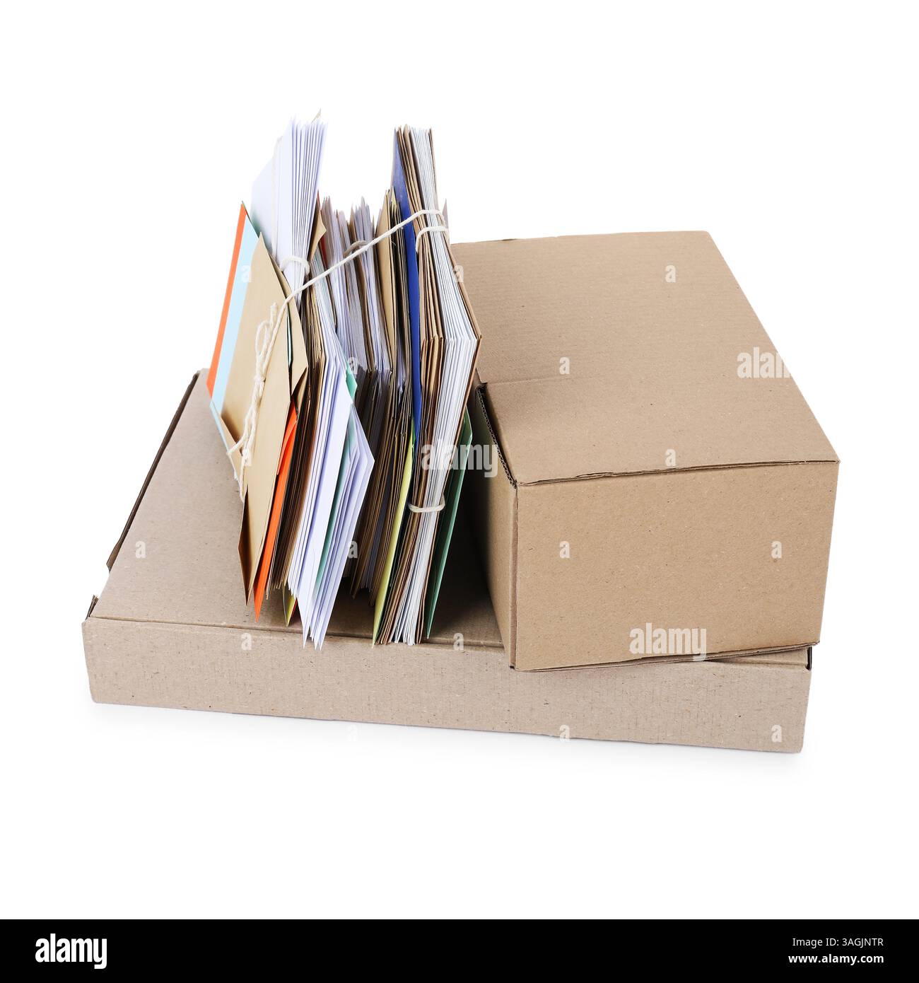 Different paper envelopes and parcels on white background. Post office ...
