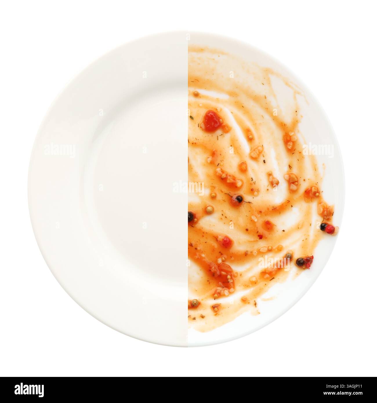 Dirty plate isolated on white, top view. Washing dish process Stock ...