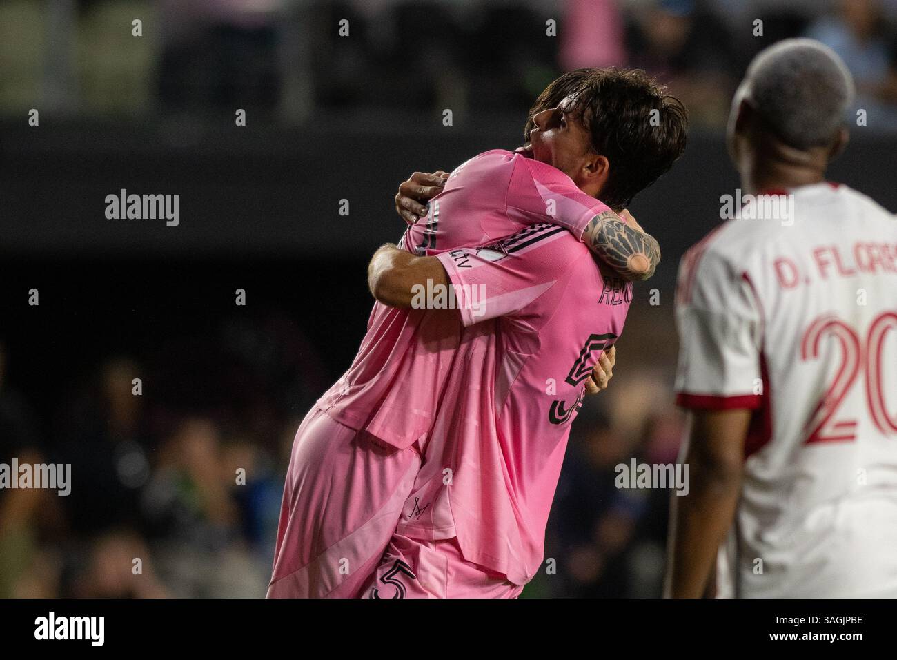 Fort Lauderdale, Florida; USA. Inter Miami´s captain Lionel Messi hugs ...