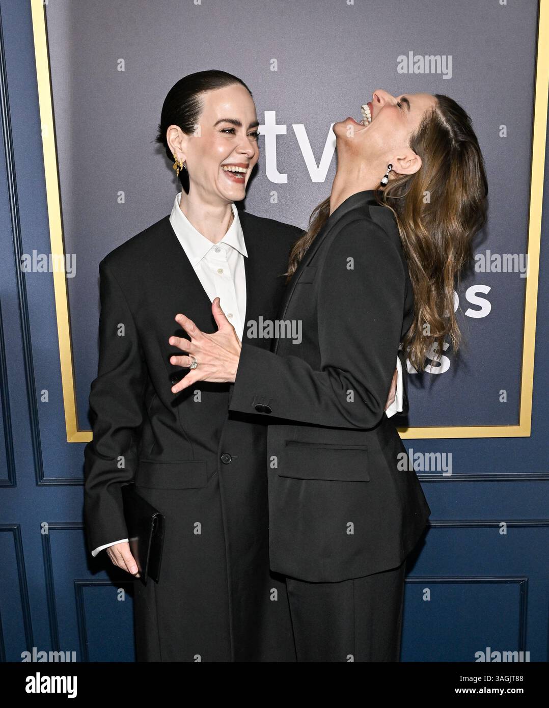 Sarah Paulson, left, and Amanda Peet attend the Apple TV+ premiere of ...