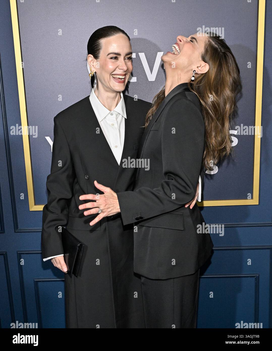Sarah Paulson, left, and Amanda Peet attend the Apple TV+ premiere of ...
