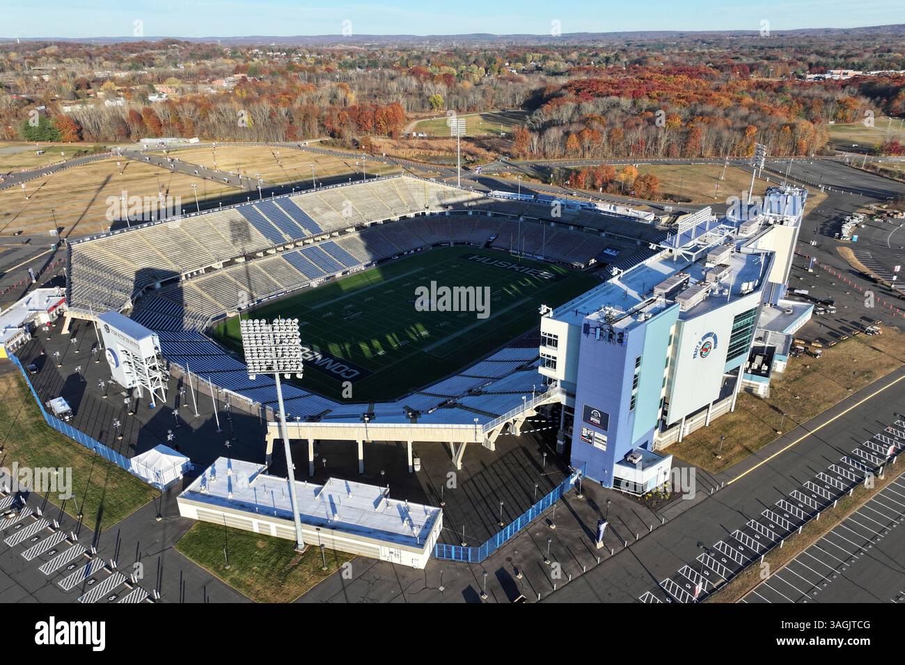 A general overall aerial view of Pratt & Whitney Stadium at Rentschler ...
