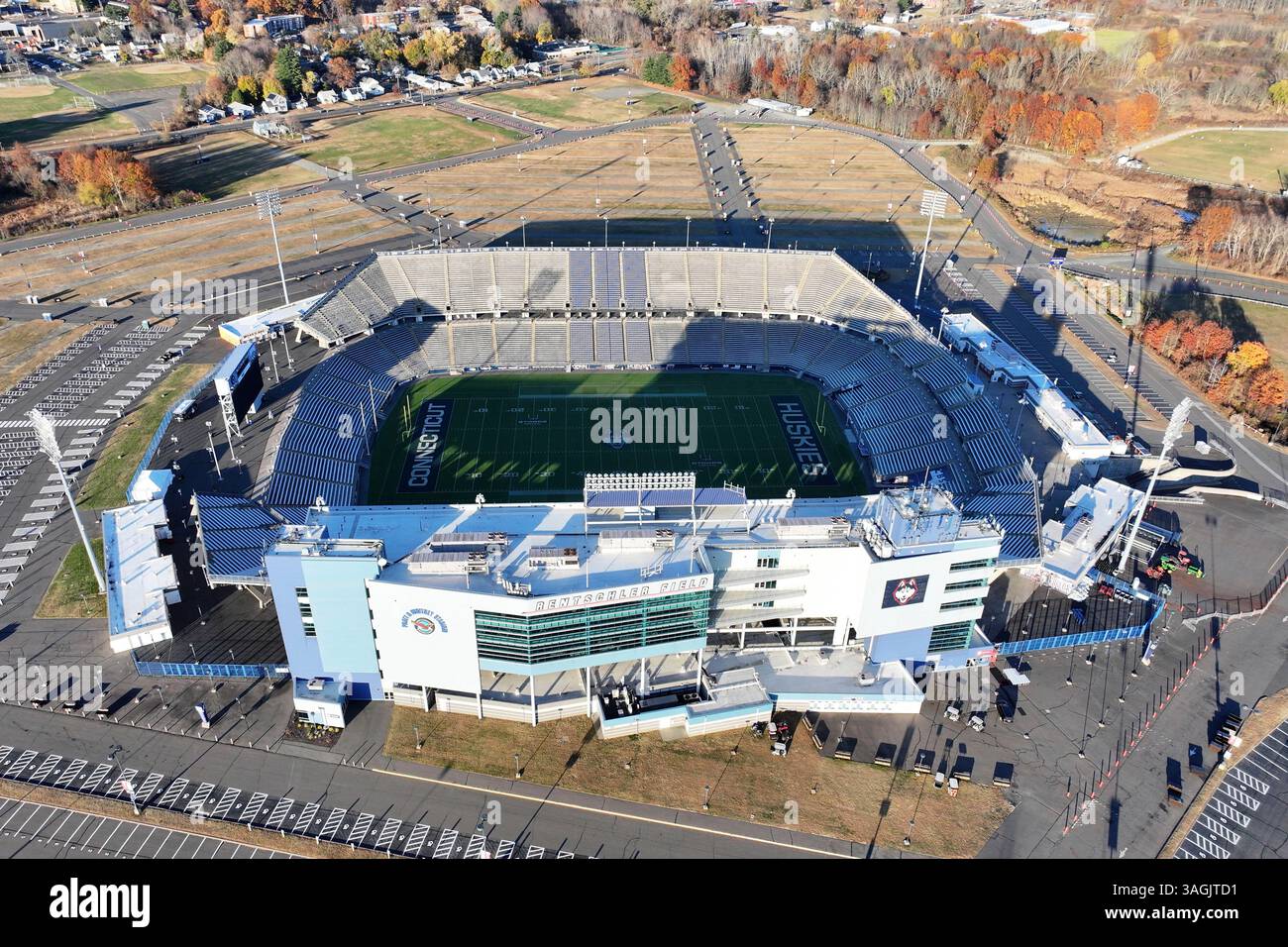 A general overall aerial view of Pratt & Whitney Stadium at Rentschler ...