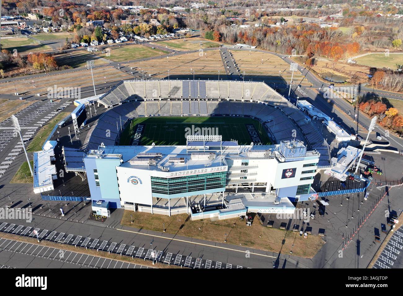 A general overall aerial view of Pratt & Whitney Stadium at Rentschler ...