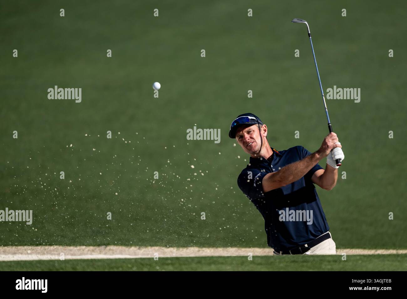 250408 Justin Rose of England during a practice round prior to the 2025 ...