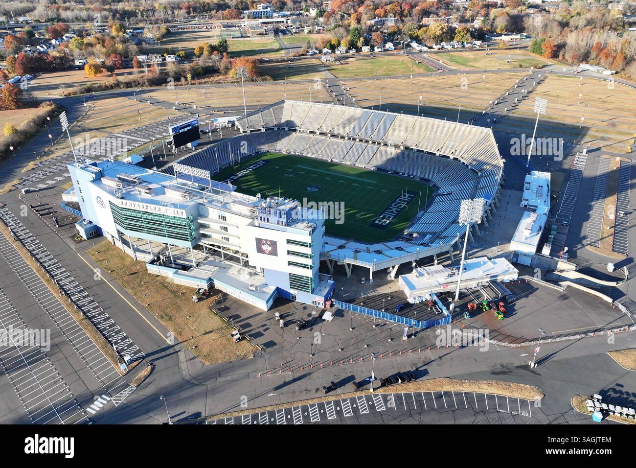 A general overall aerial view of Pratt & Whitney Stadium at Rentschler ...