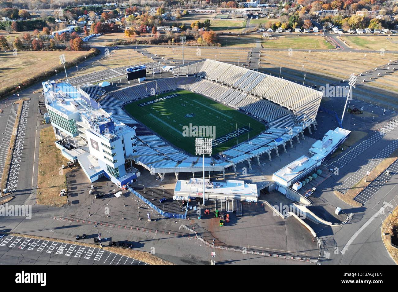 A general overall aerial view of Pratt & Whitney Stadium at Rentschler ...