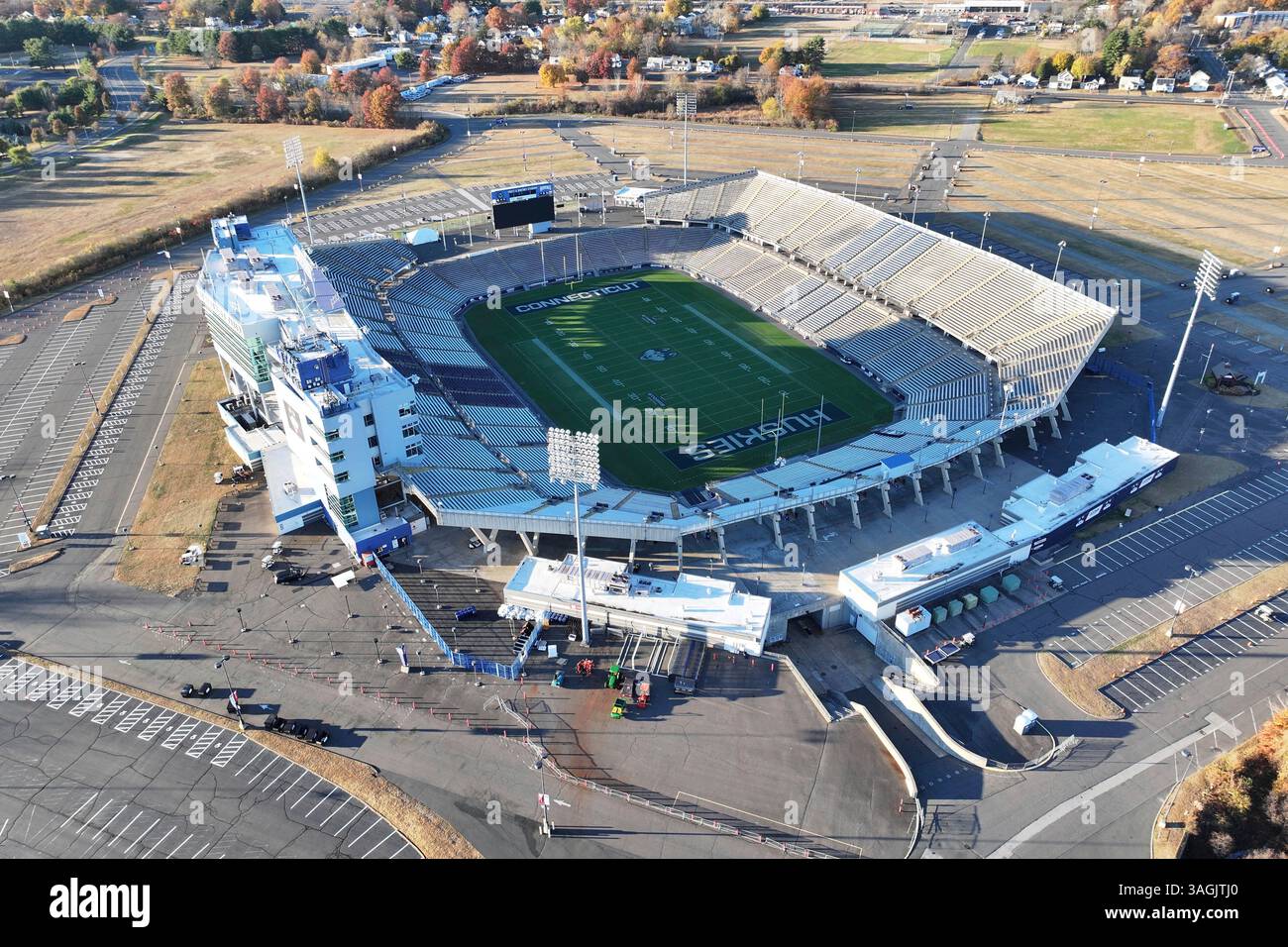 A general overall aerial view of Pratt & Whitney Stadium at Rentschler ...