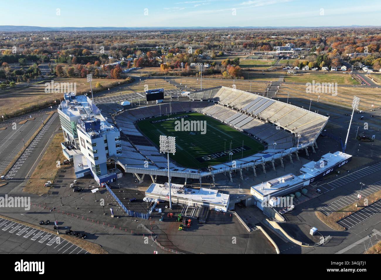 A general overall aerial view of Pratt & Whitney Stadium at Rentschler ...