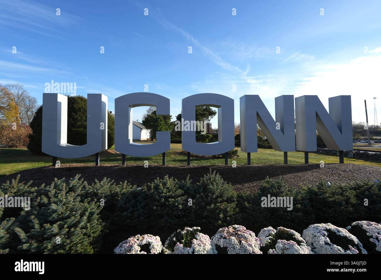 A UConn sign at the entrance to the University of Connecticut, Sunday ...
