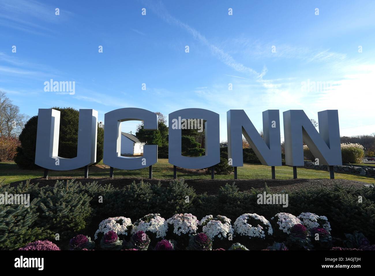 A UConn sign at the entrance to the University of Connecticut, Sunday ...