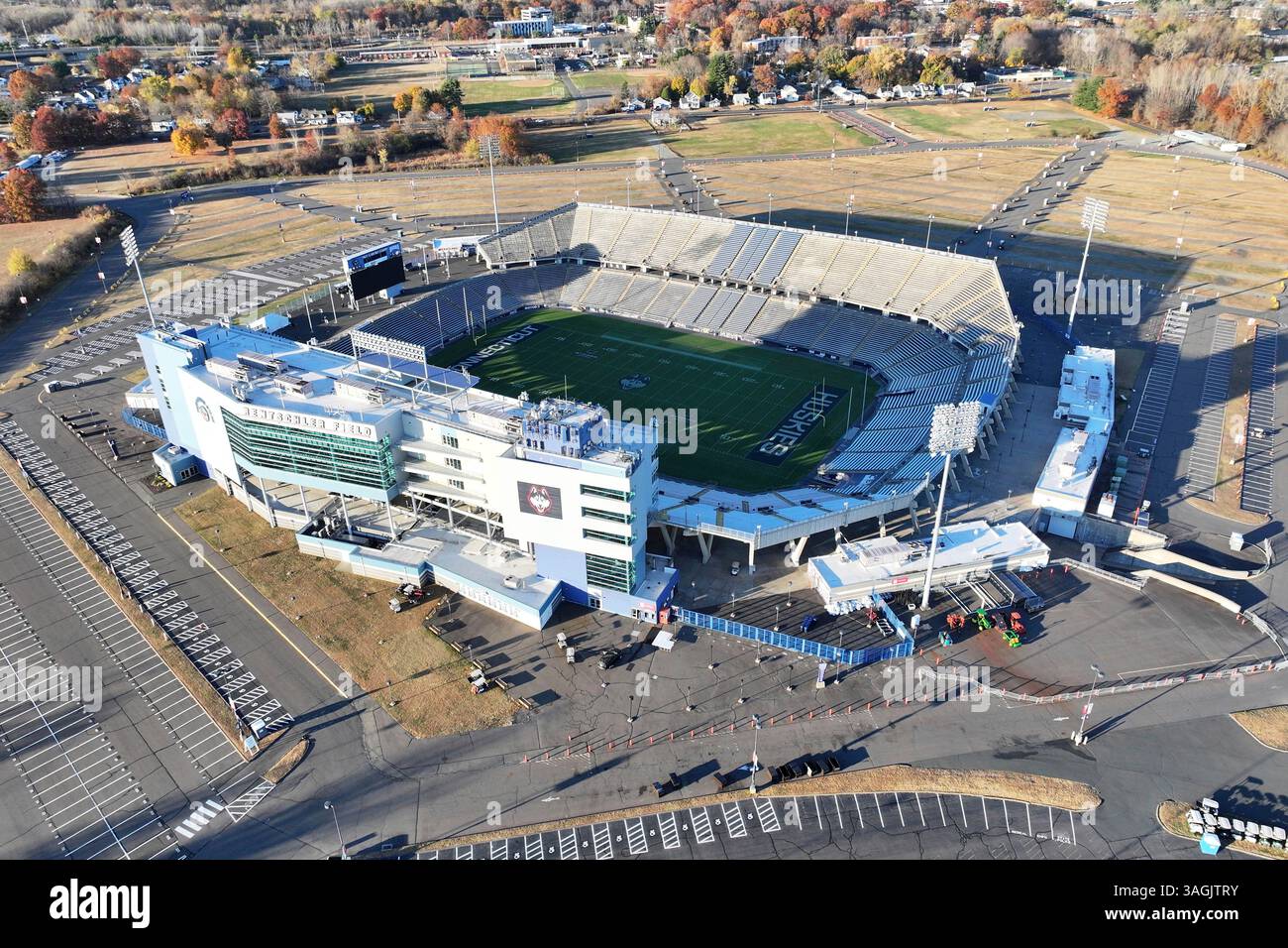 A general overall aerial view of Pratt & Whitney Stadium at Rentschler ...