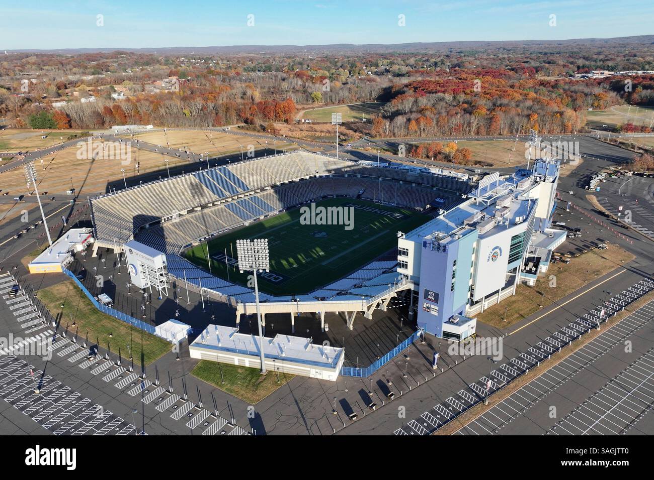 A general overall aerial view of Pratt & Whitney Stadium at Rentschler ...