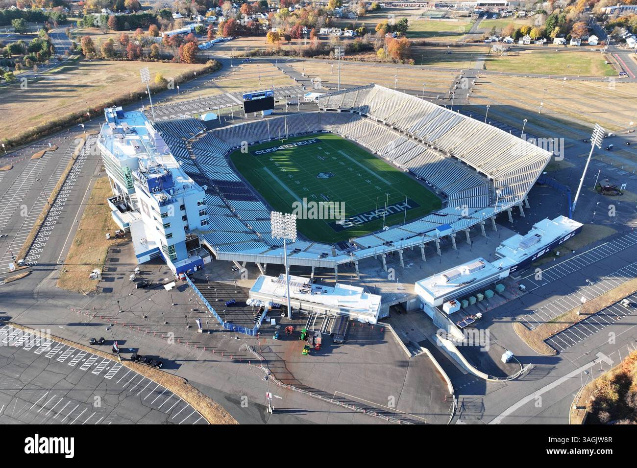 A general overall aerial view of Pratt & Whitney Stadium at Rentschler ...
