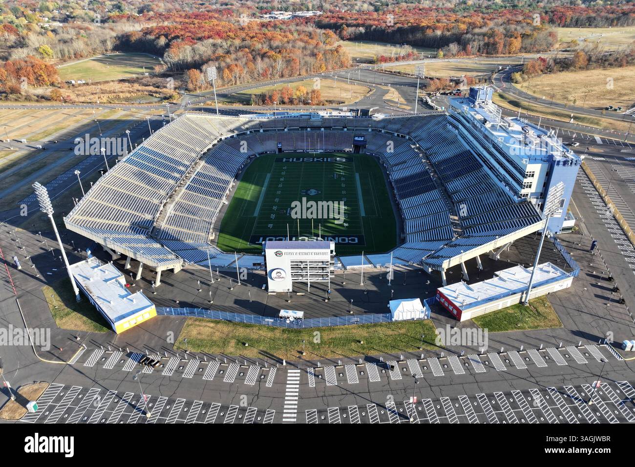 A general overall aerial view of Pratt & Whitney Stadium at Rentschler ...