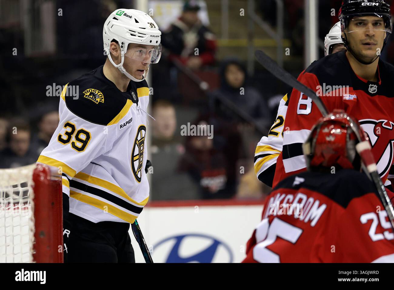 Boston Bruins center Morgan Geekie (39) after scoring a goal past New ...