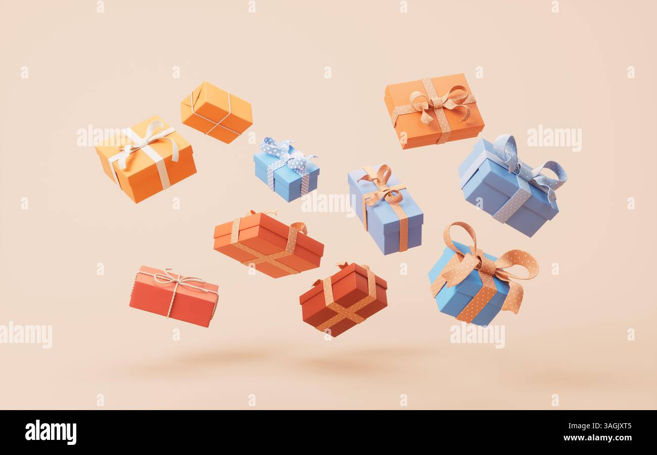 Cartoon style gift boxes with yellow background, 3d rendering. 3D ...