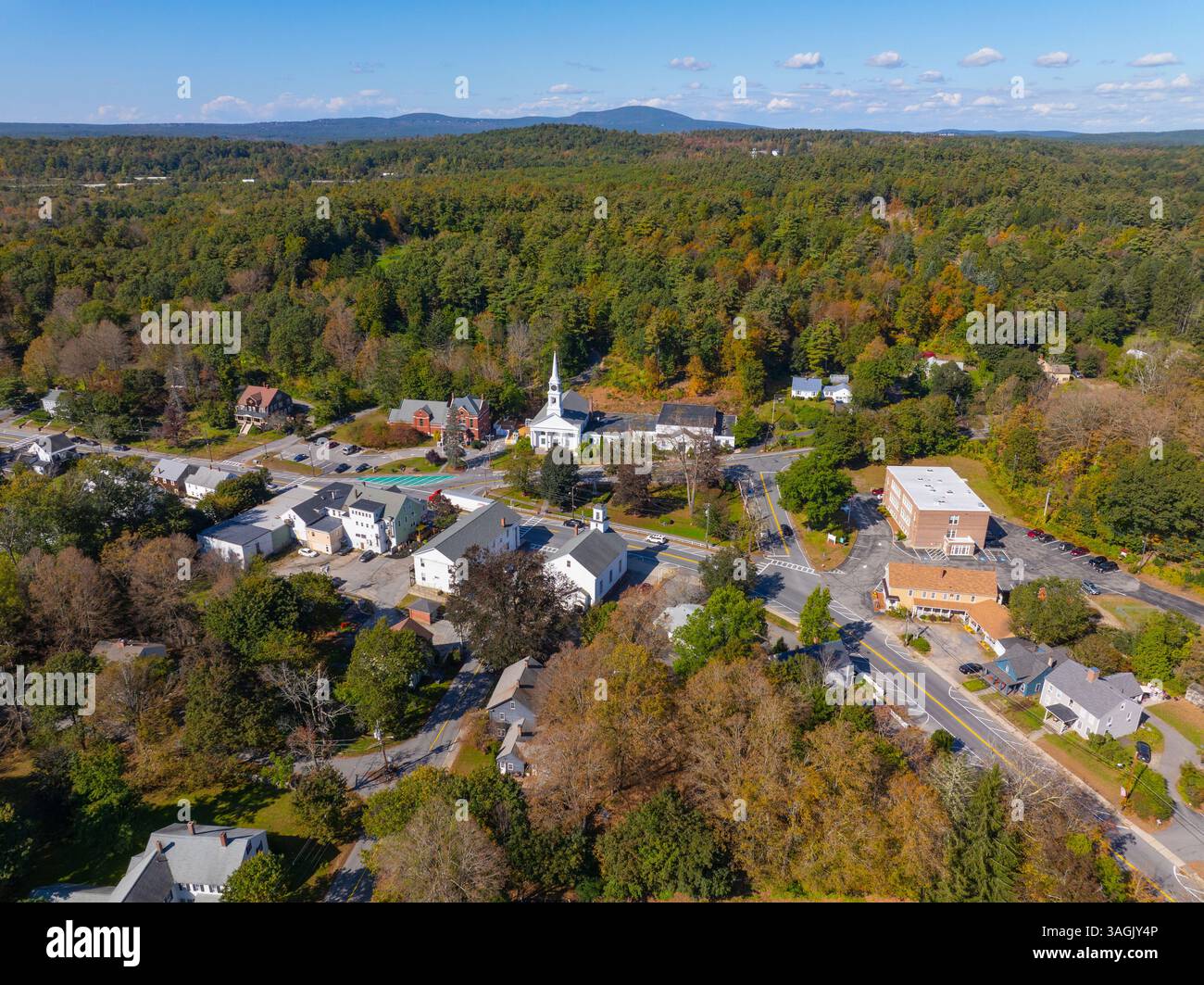 Sterling historic town center aerial view including Conant Free Public ...