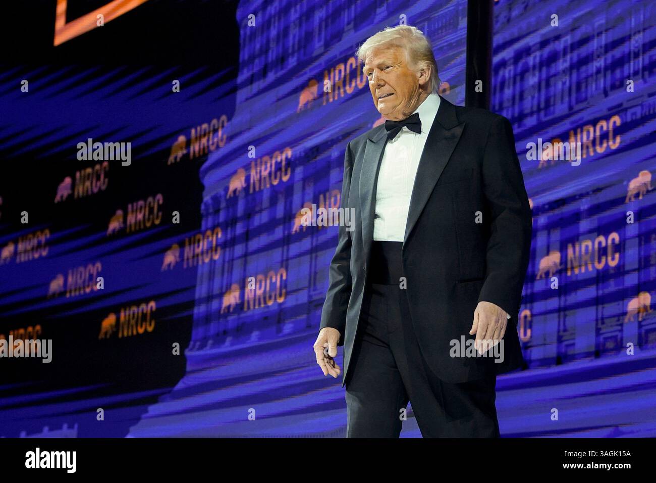 President Donald Trump arrives to speak at the National Republican ...
