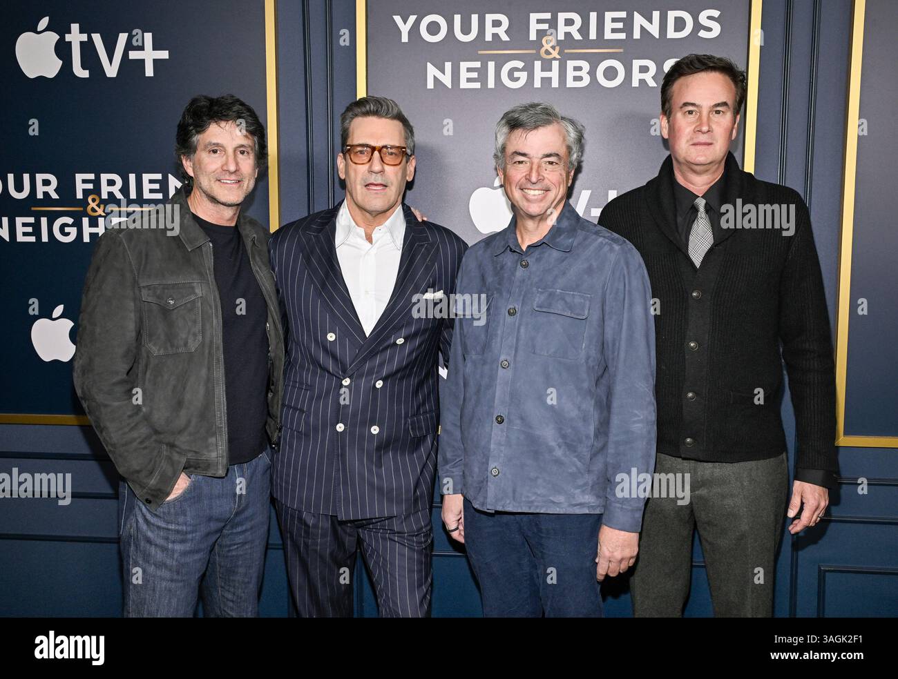 Jamie Erlicht, left, Jon Hamm, Eddy Cue and Zack Van Amburg attend the ...