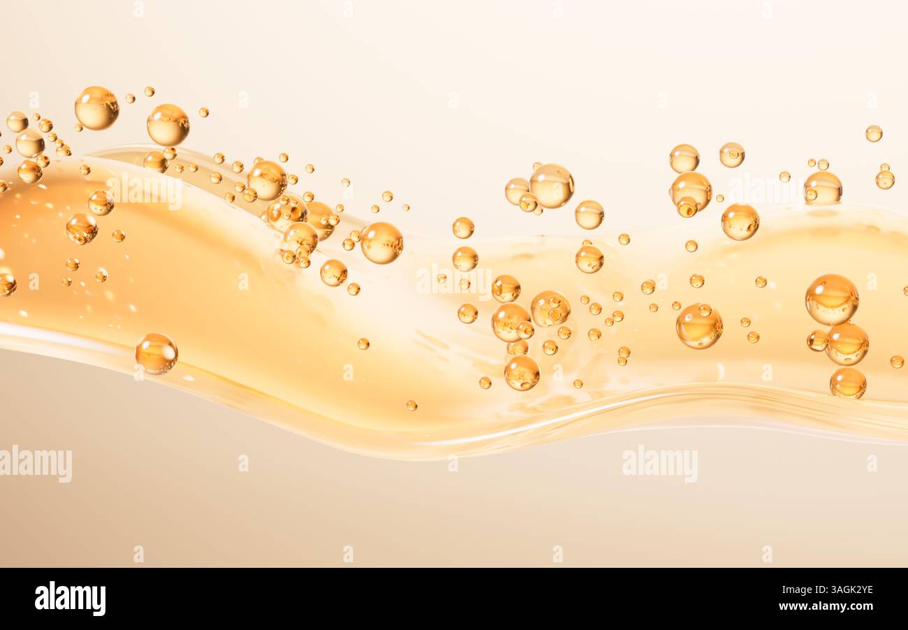 Flowing golden bubbles and wave background, 3d rendering. 3D ...