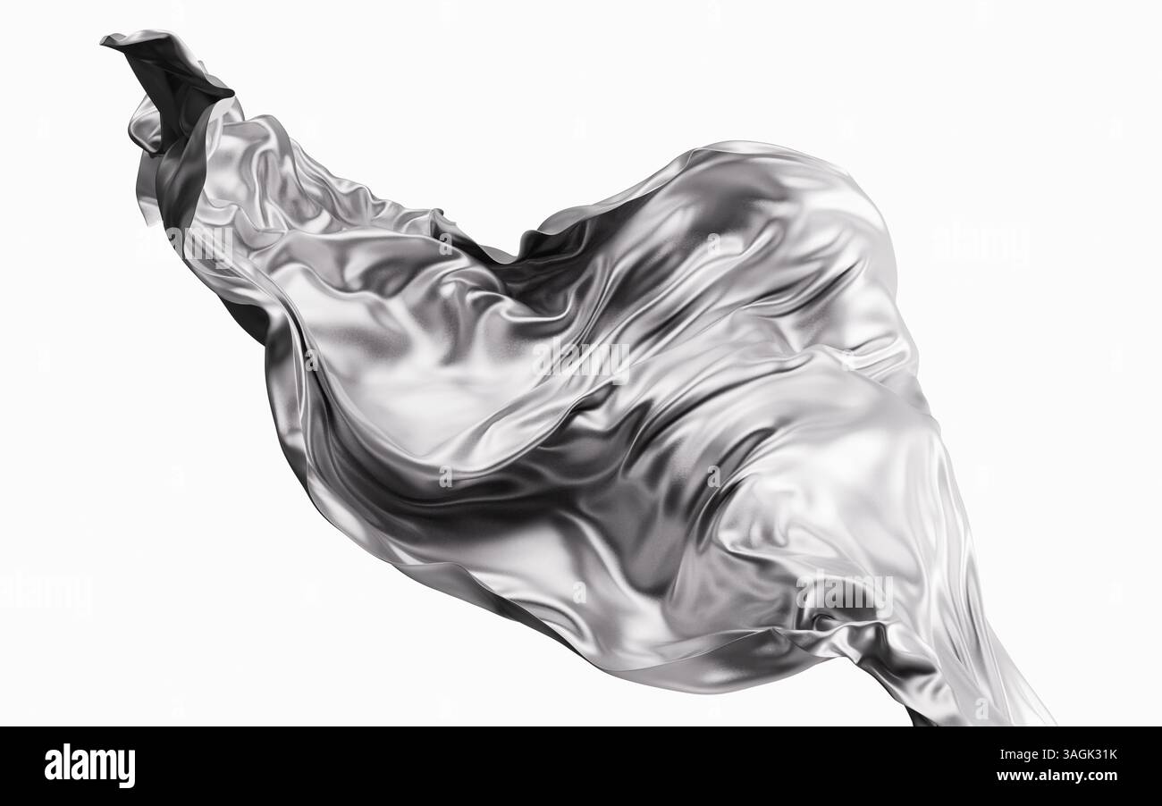 Flowing silver wave cloth background, 3d rendering. 3D illustration ...