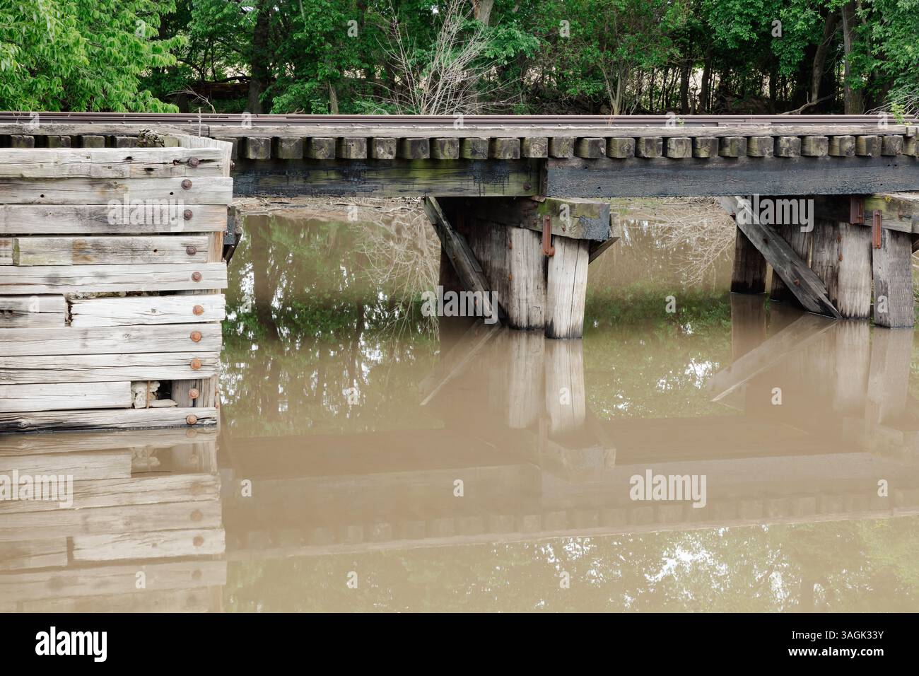 Wooden trestle for railroad tracks, spanning a stream in Cloud County ...