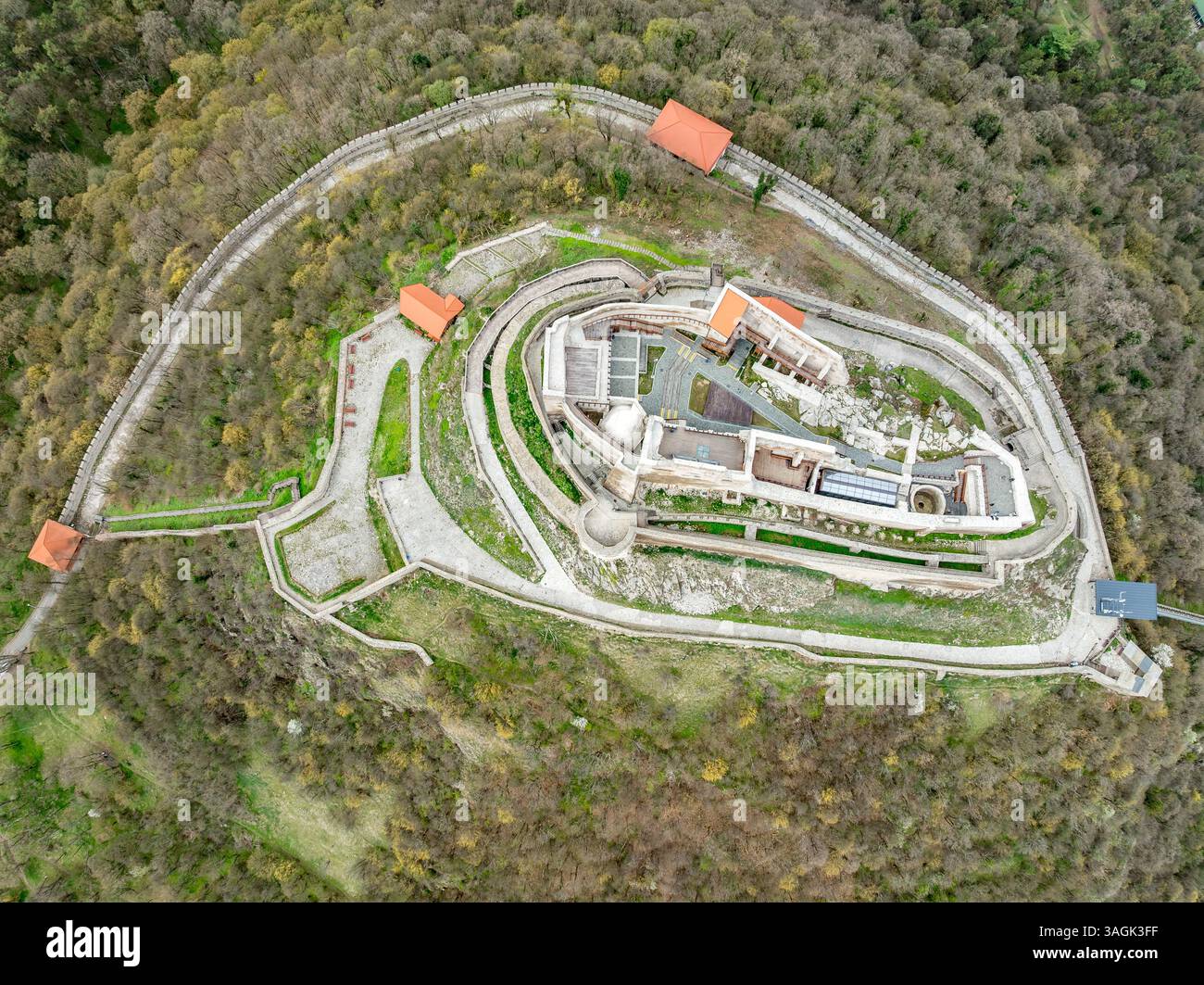 Aerial top down ground plan view of Deva castle with concentric walls ...