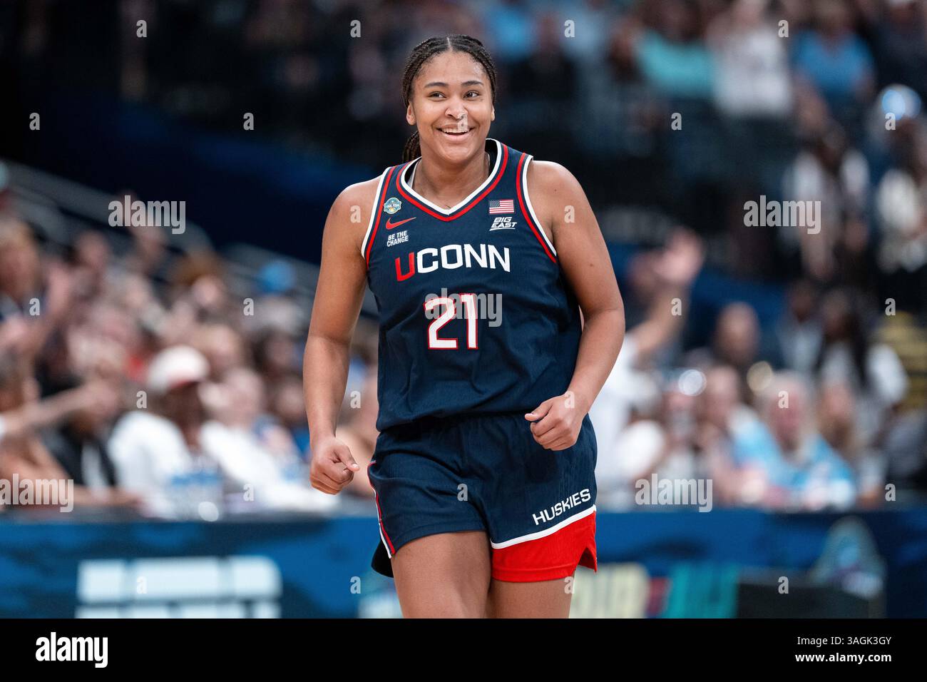 UConn Huskies forward Sarah Strong (21) celebrates after making a shot ...
