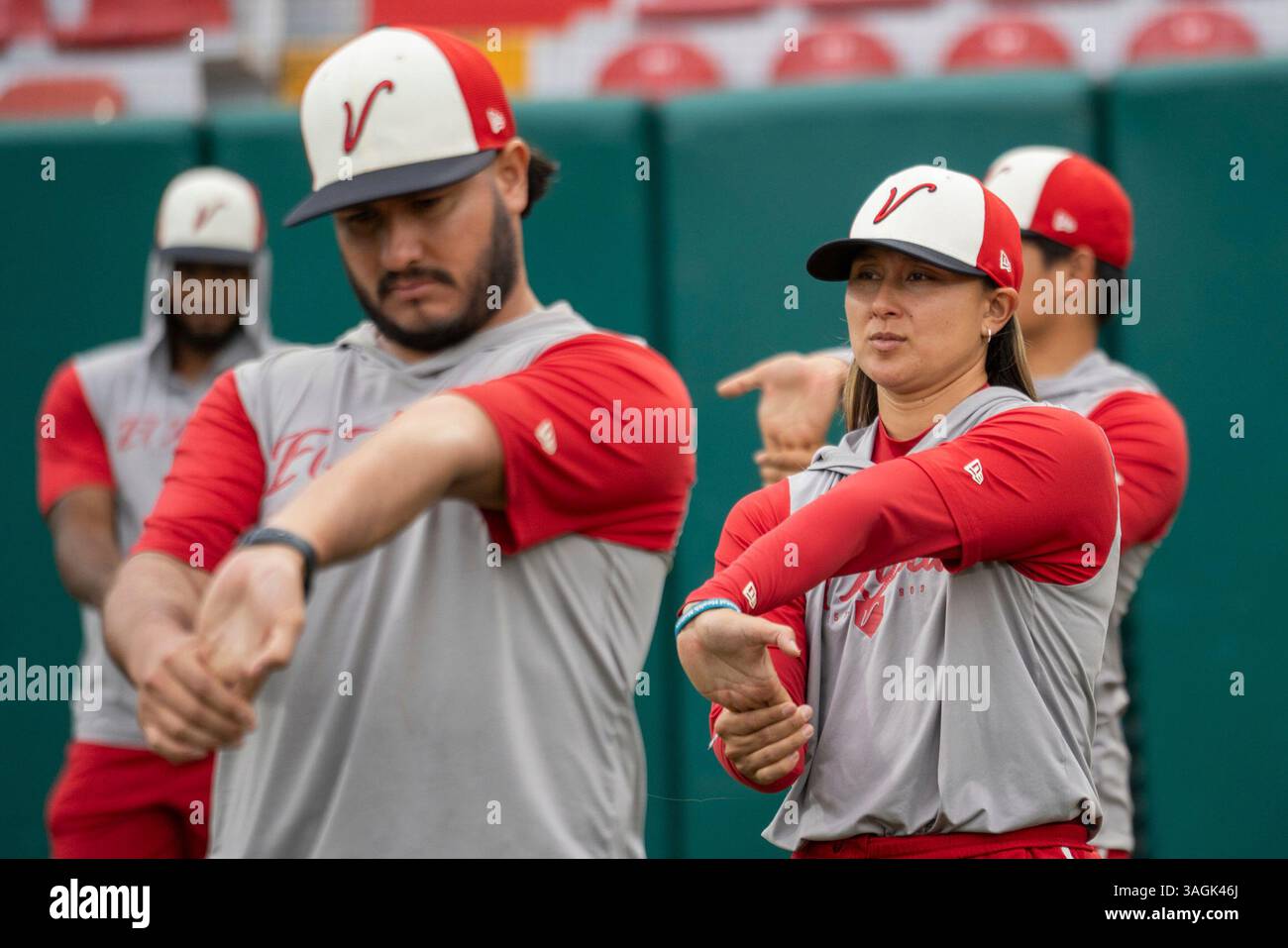Player Kelsie Whitmore stretches during a training session with the ...