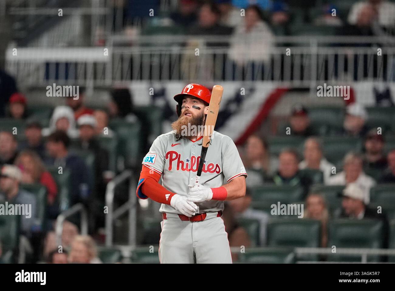 Philadelphia Phillies outfielder Brandon Marsh (16) reacts to play ...