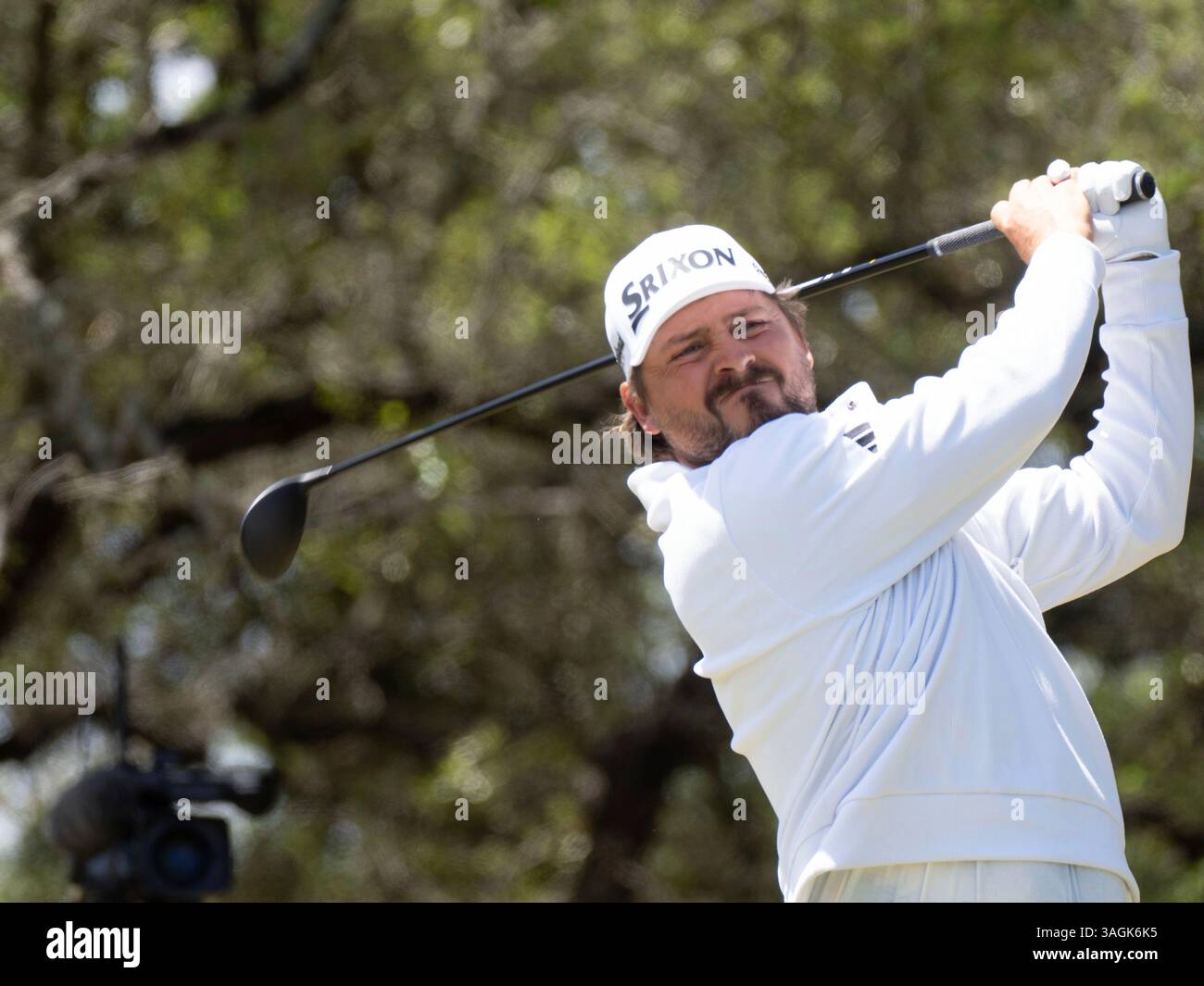 Andrew Novak tees off during the final round of the Valero Texas Open ...