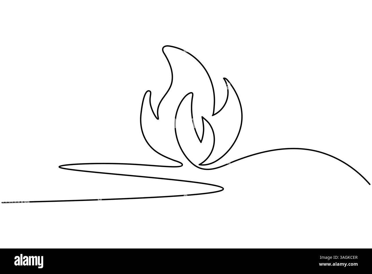 Fire continuous one line drawing and minimalist style isolate outline ...