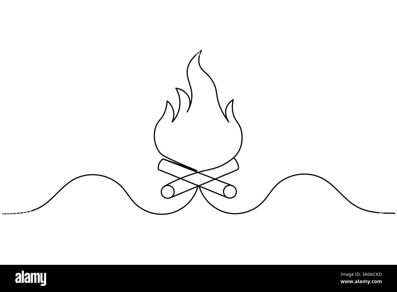Fire continuous one line drawing and minimalist style isolate outline ...