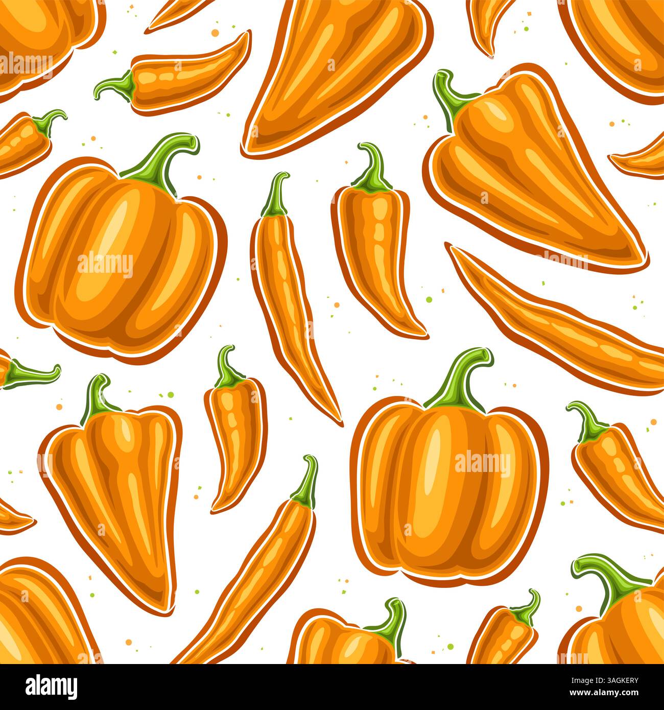Vector Orange Pepper Seamless Pattern, decorative background with ...