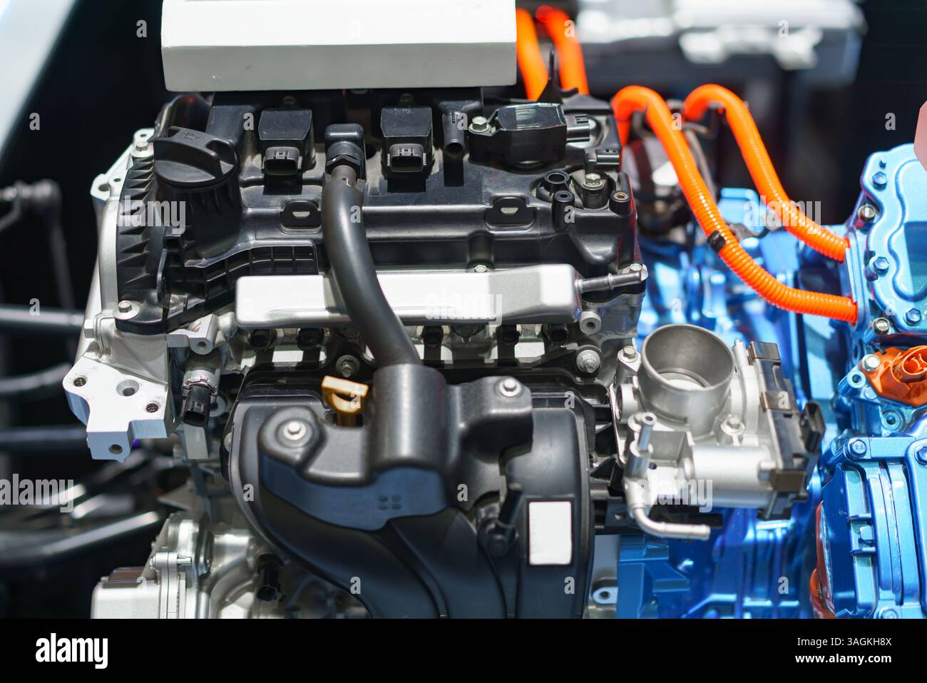 detailed view of a hybrid powertrain showcasing both the internal ...