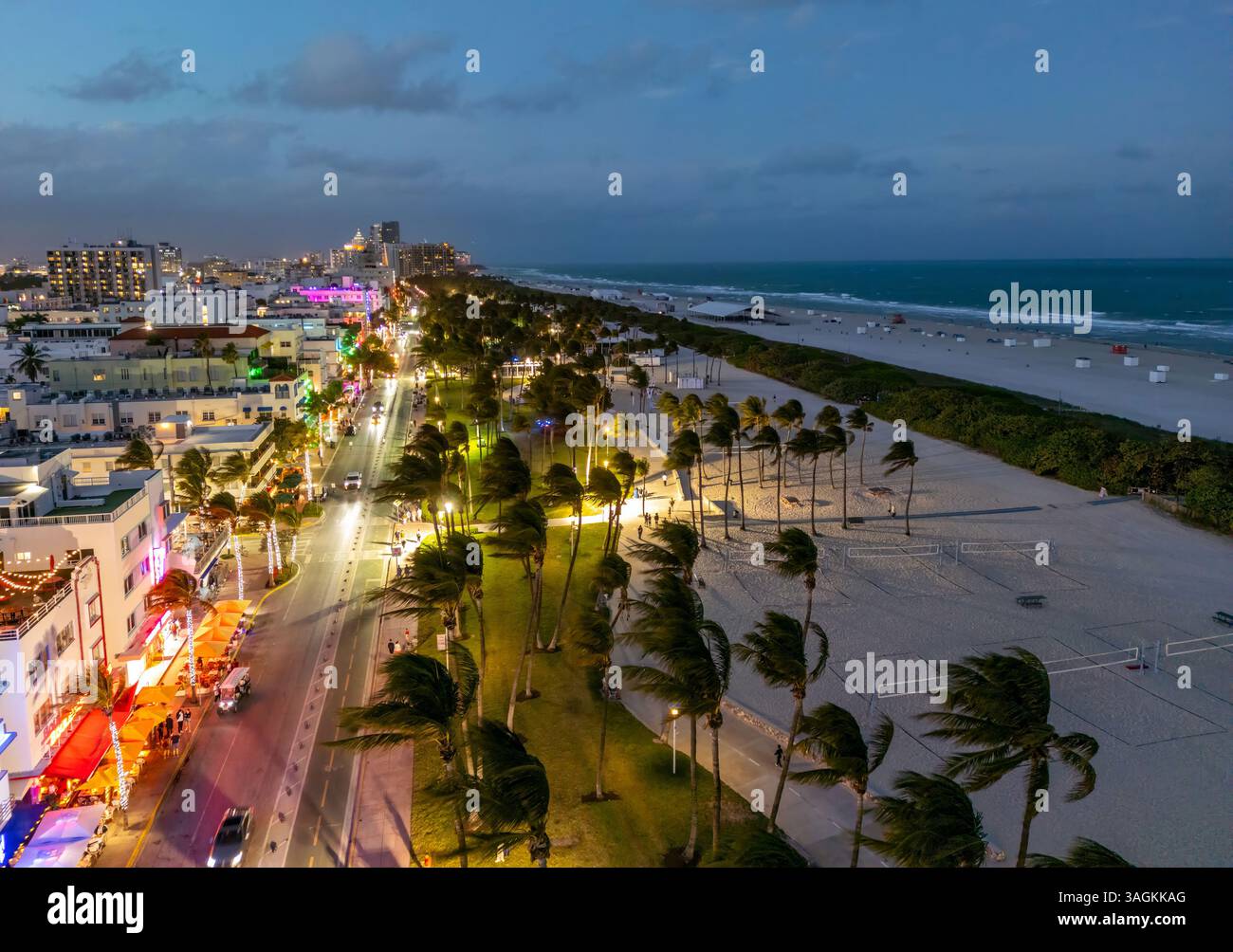 Cityscape of downtown Miami at night light. Famous Florida resorts and ...