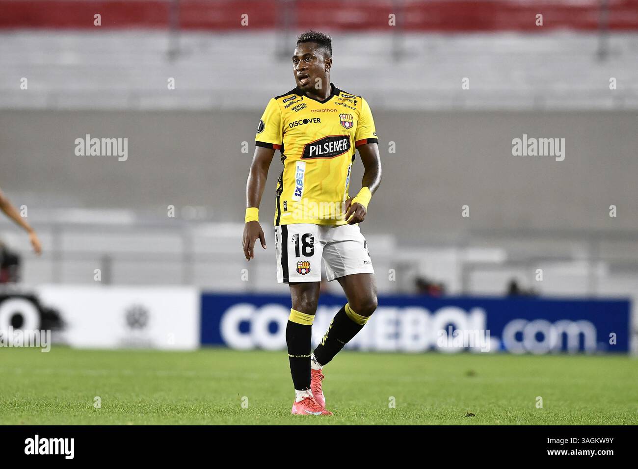 Bryan Carabalí of Barcelona SC looks on during a Copa CONMEBOL ...