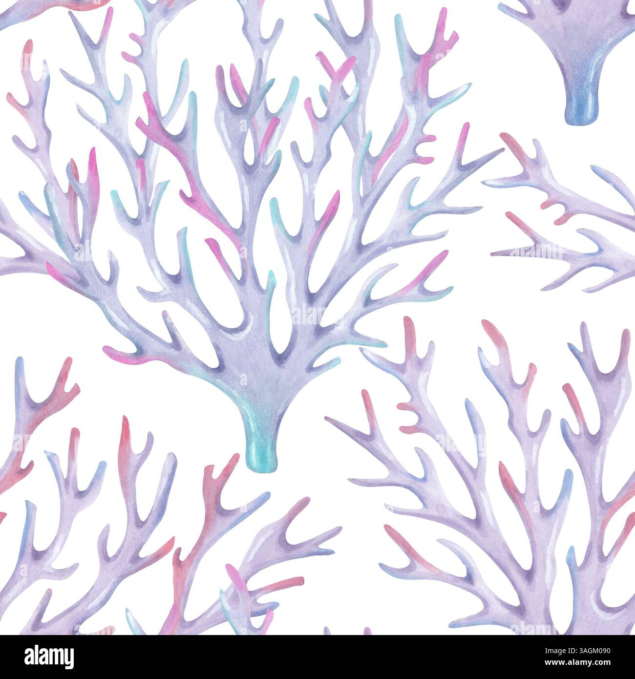 Branched coral. Seamless pattern. Watercolor illustrations. Ocean coral ...
