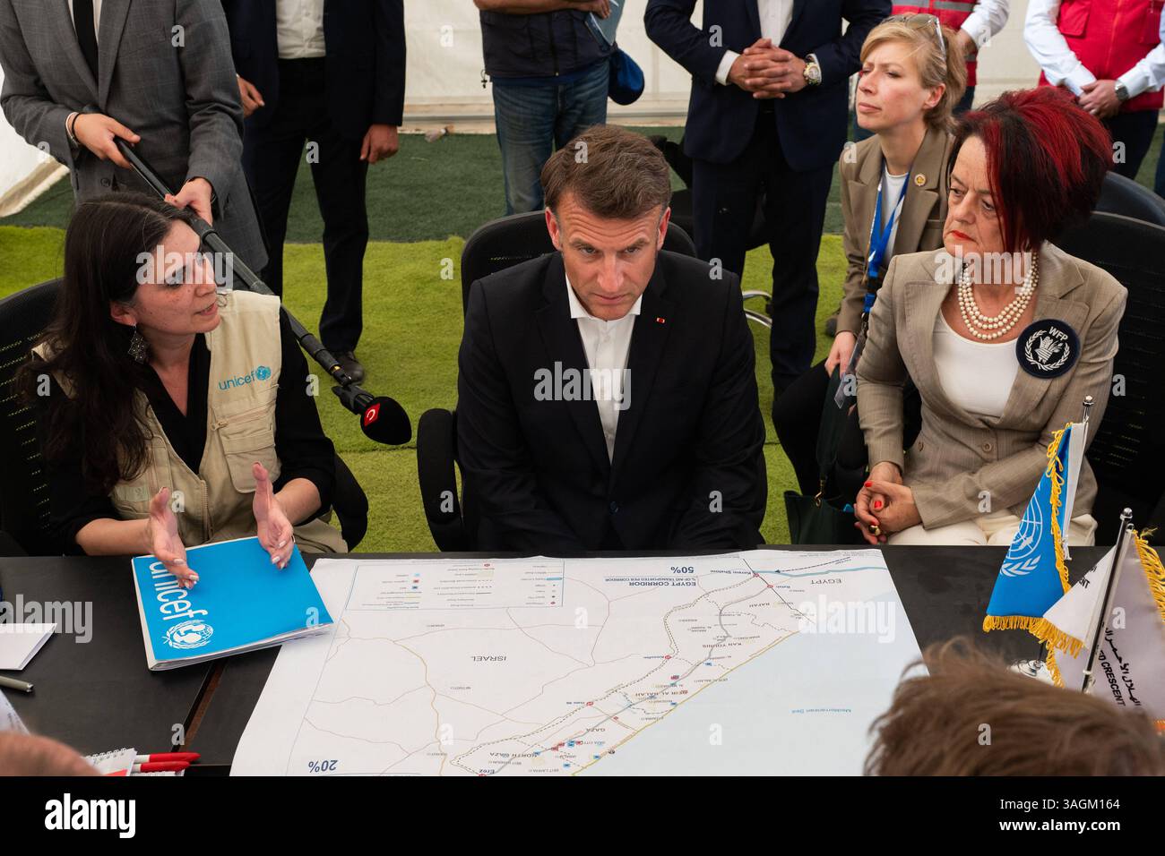 El Arish, Egypt. 08th Apr, 2025. French President Emmanuel Macron and ...