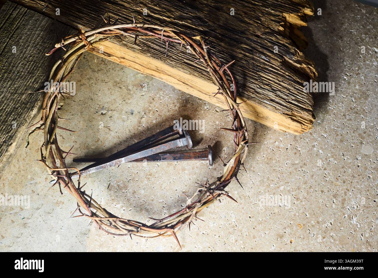 A crown of thorns and three nails Stock Photo - Alamy