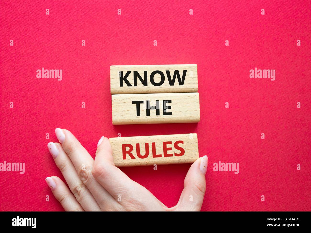 Know the rules symbol. Wooden blocks with words Know the rules ...