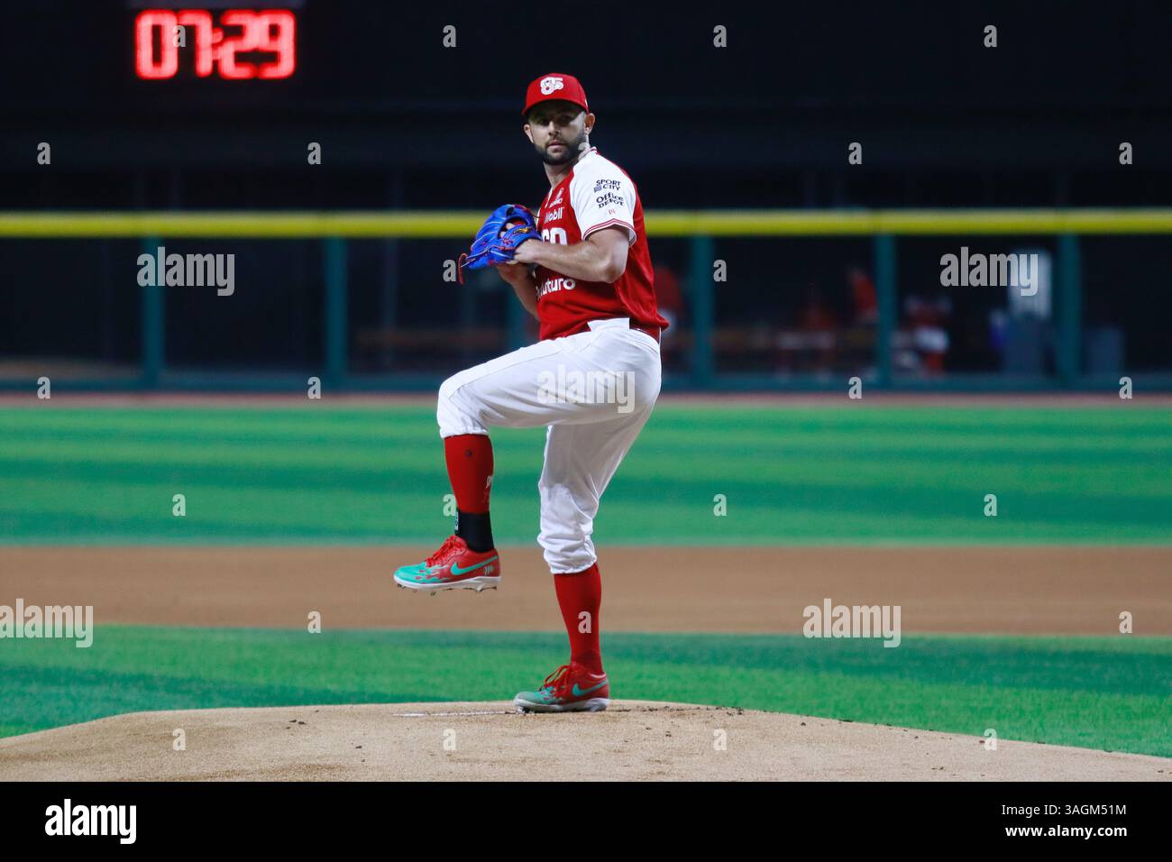 Zac Grotz #72 of Diablos Rojos del Mexico pitches the ball against ...
