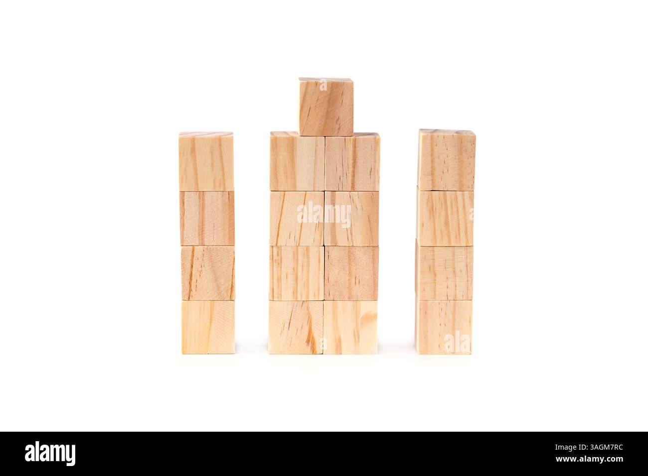 Wooden cubes towers isolated on white background. Wooden cubes stacks ...